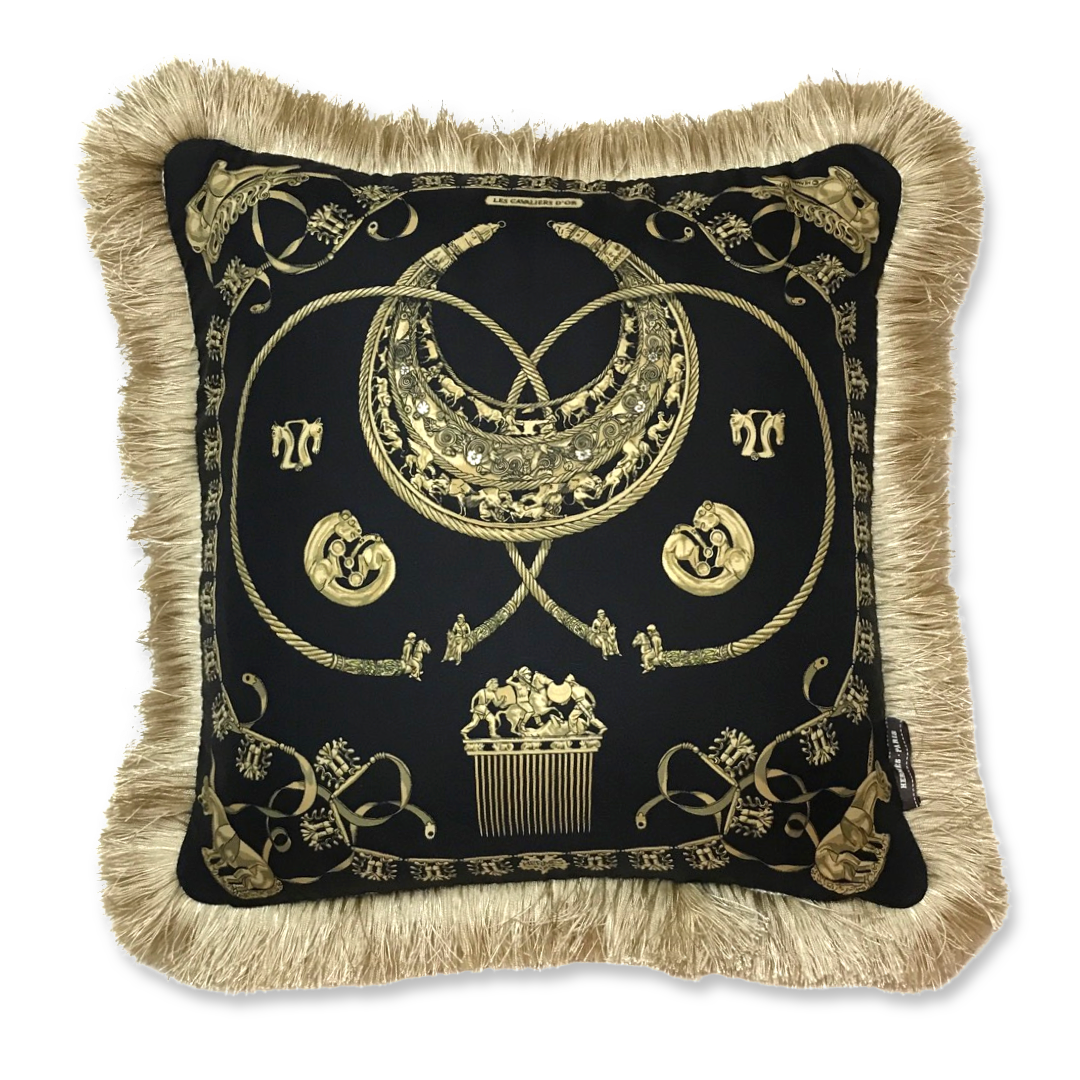 HERMES Cavaliers d'Or Vintage Silk Scarf Pillow Throw Pillow Decorative ...