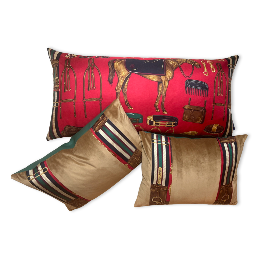 RALPH LAUREN Equestrian Vintage Silk Scarf Pillows Decorative Throw ...