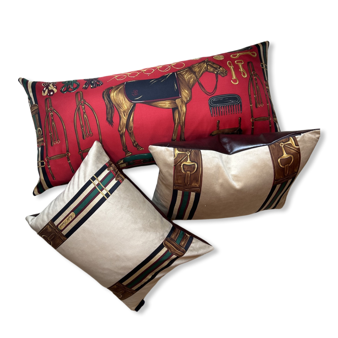 RALPH LAUREN Equestrian Vintage Silk Scarf Pillows Decorative Throw ...