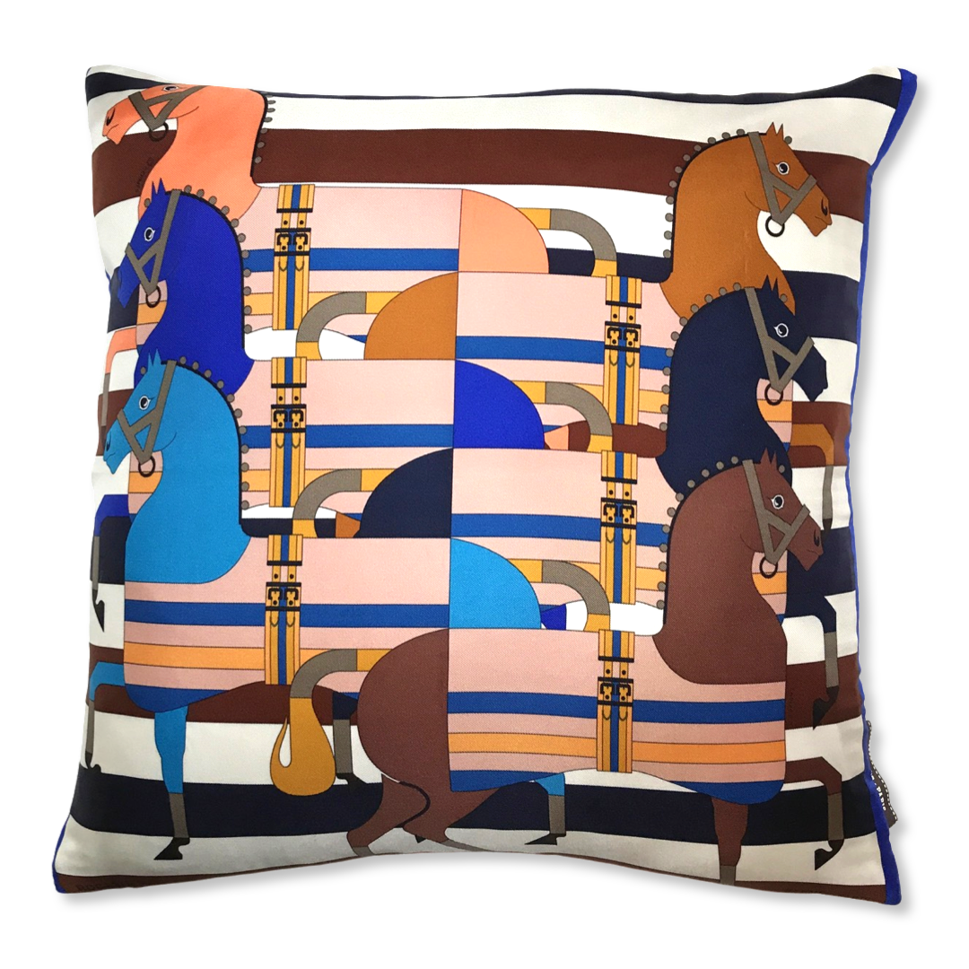 HERMES Rocabar Vintage Silk Scarf Pillow Throw Pillow Decorative Pillow ...